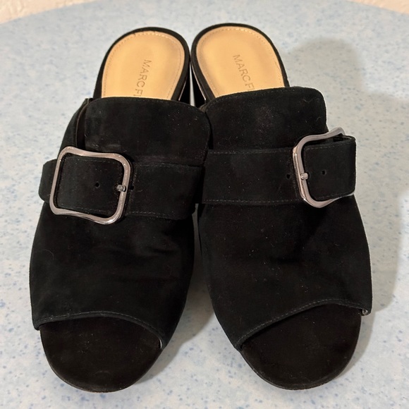 Marc Fisher | Shoes | Marc Fisher Black Suede Rima Mule Sandals Silver ...